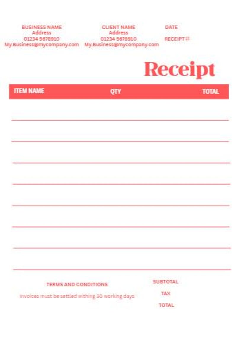Pink Aesthetic Receipt Template - Etsy