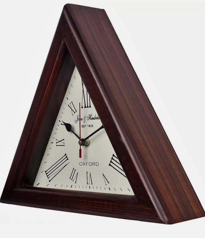 Mid-century Modern Dark Wood Triangle Clock With Roman Numerals ...