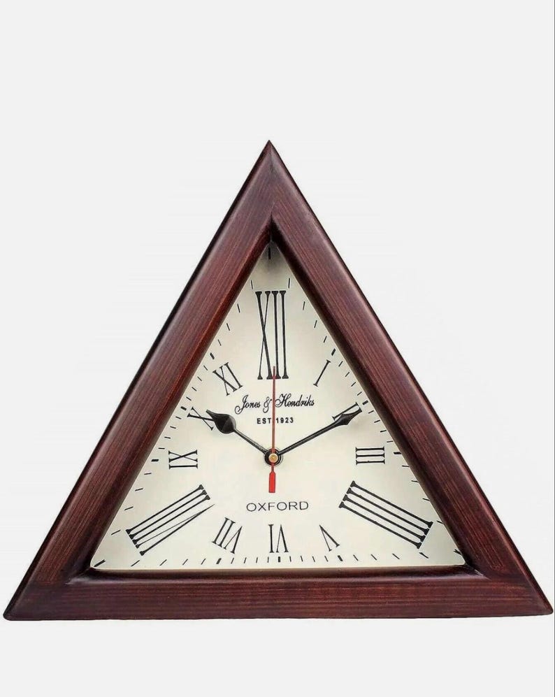 Mid-century Modern Dark Wood Triangle Clock With Roman Numerals ...