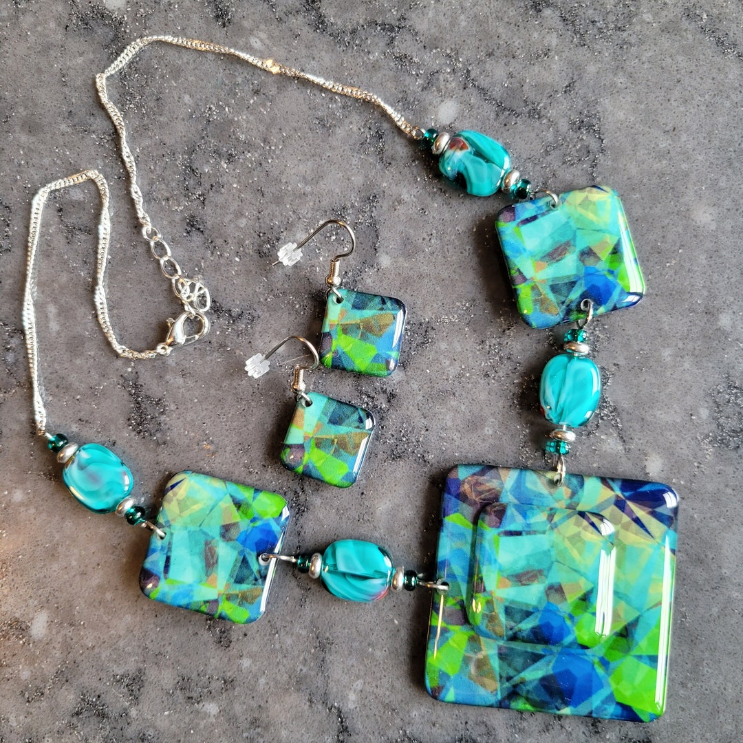 Teal Sunburst Collection Teal and Midnight Blue Necklace Handcrafted ...