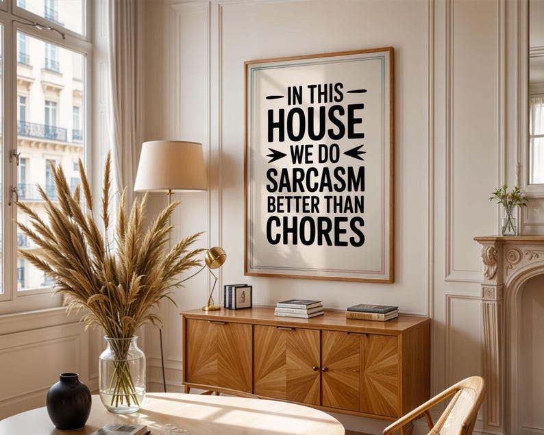In This House Sarcasm Quote Art, Printable Wall Art, Retro Typography ...