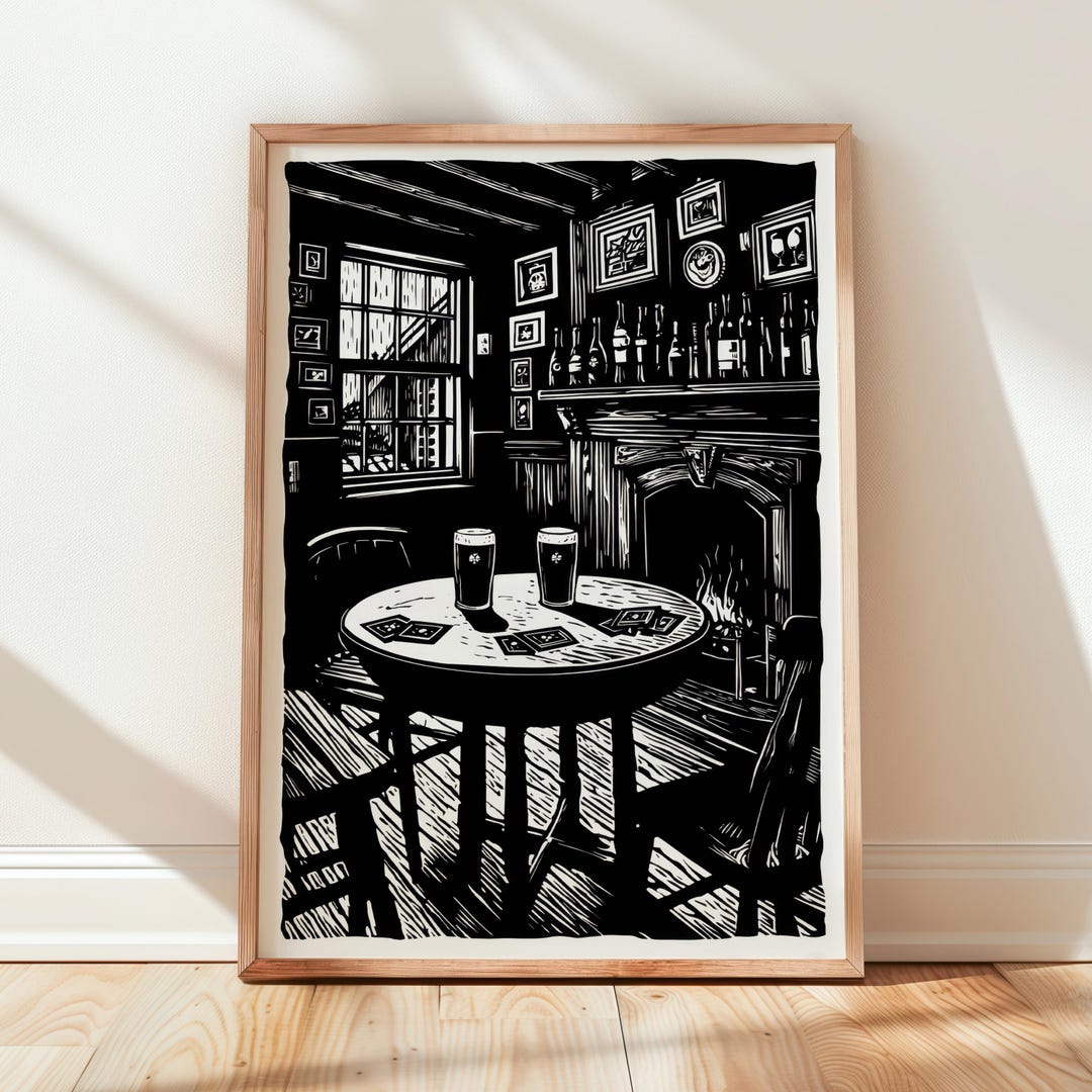Irish Poster Pint Print: Pub Interior, Claddagh Bar Art, Slainte Pints ...