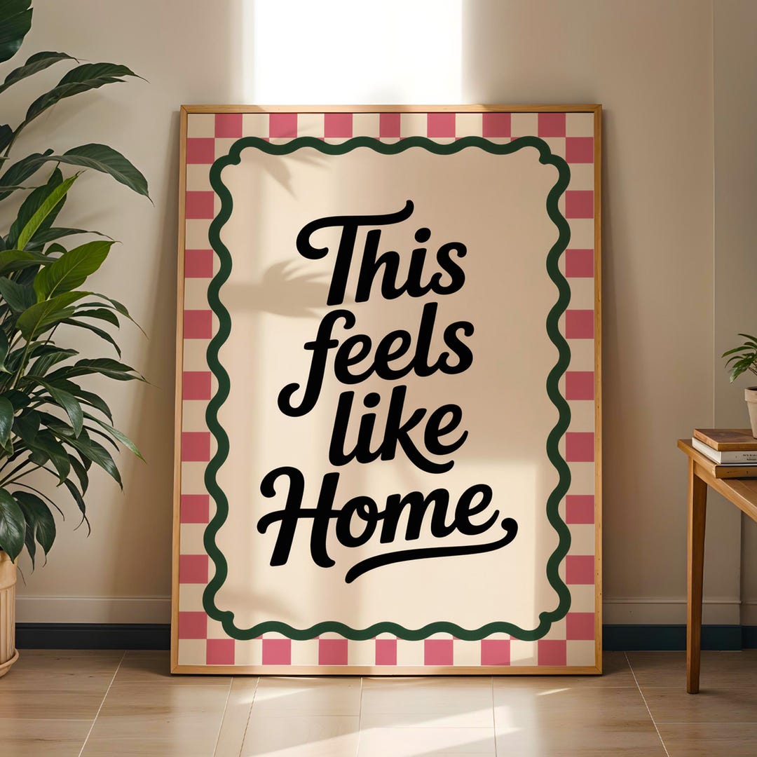 Home Quote Poster, Checkered Typography Print, Scandinavian Hallway ...