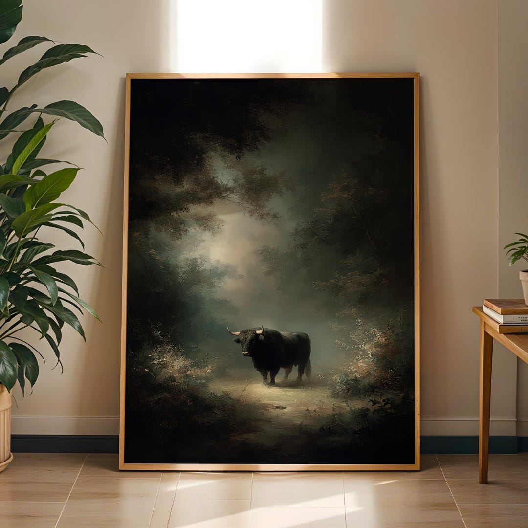 Moody Bull Wildlife Print, Dark Cottagecore Wall Art, Gothic Woodland ...