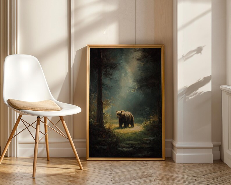 Bear Painting Art Print: Dark Academia Forest Animal, Moody Woodland ...