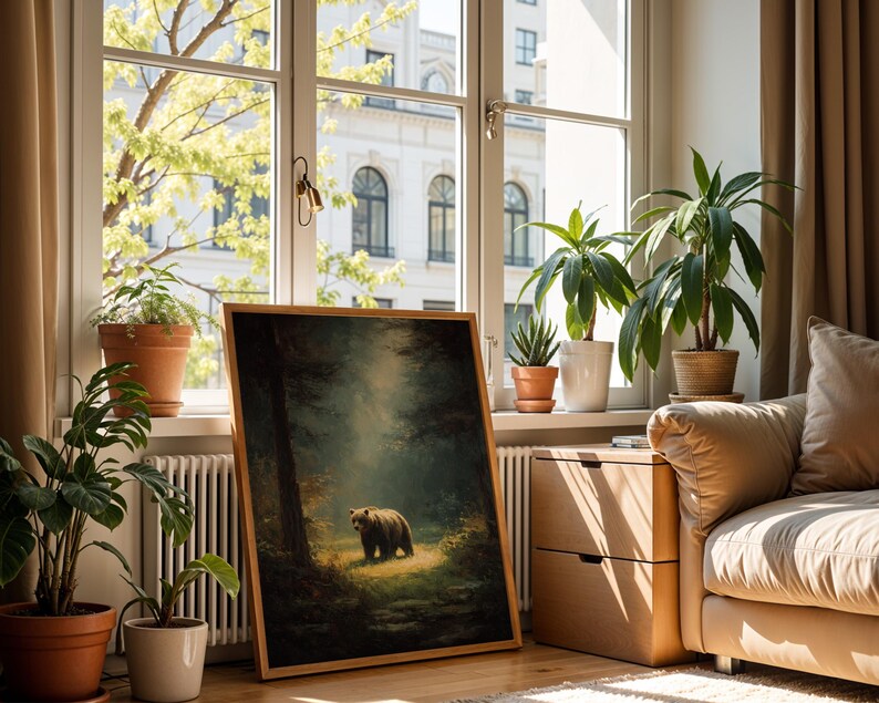 Bear Painting Art Print: Dark Academia Forest Animal, Moody Woodland ...