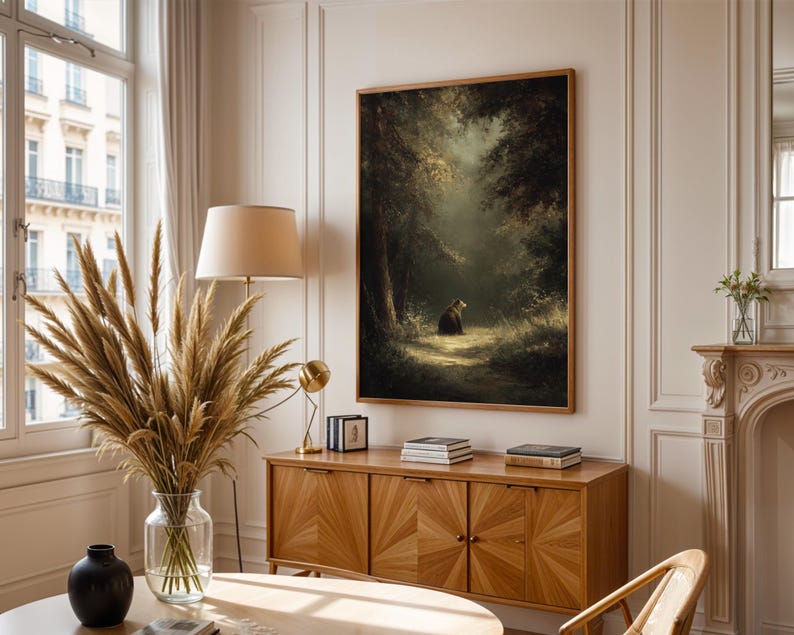 Bear Print: Moody Woodland Painting, Dark Academia, Cottagecore Forest ...