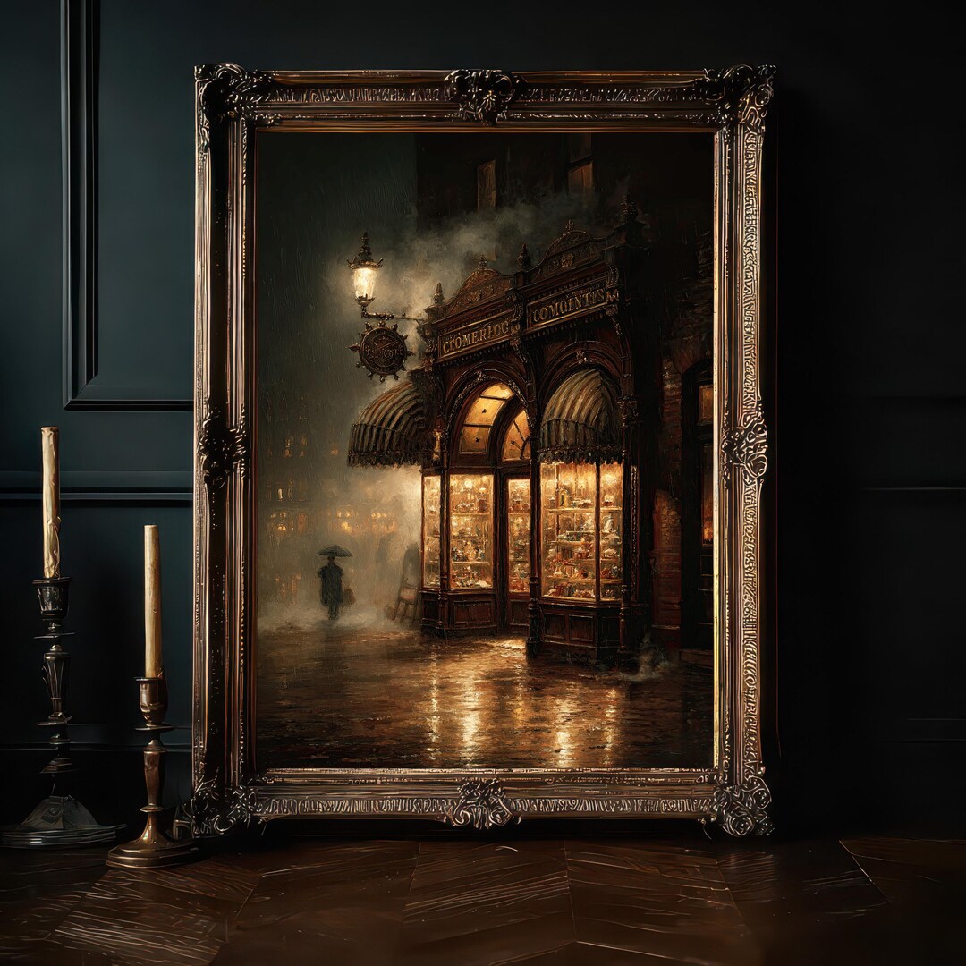 Victorian Confectionery Storefront Wall Print: Rainy Paris Street ...