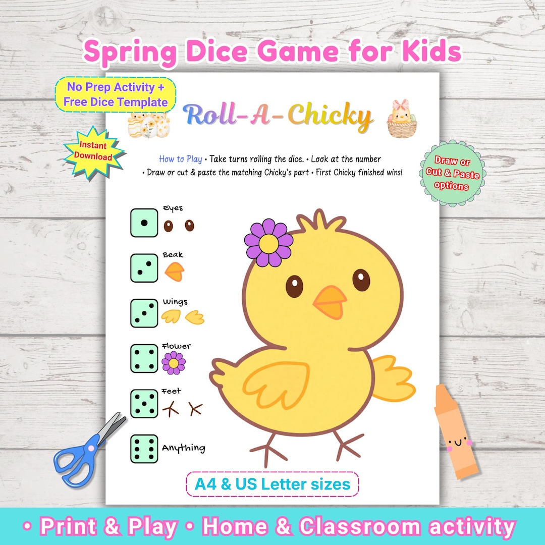 Spring Dice Game Printable for Kids, Preschool Learning Activity, No ...