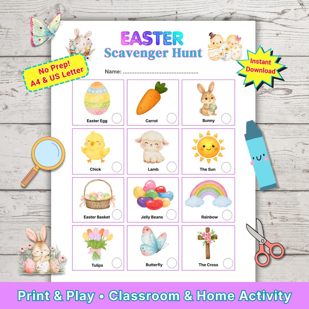 Easter Scavenger Hunt Game for Kids | Indoor Outdoor Activity (A4/US ...