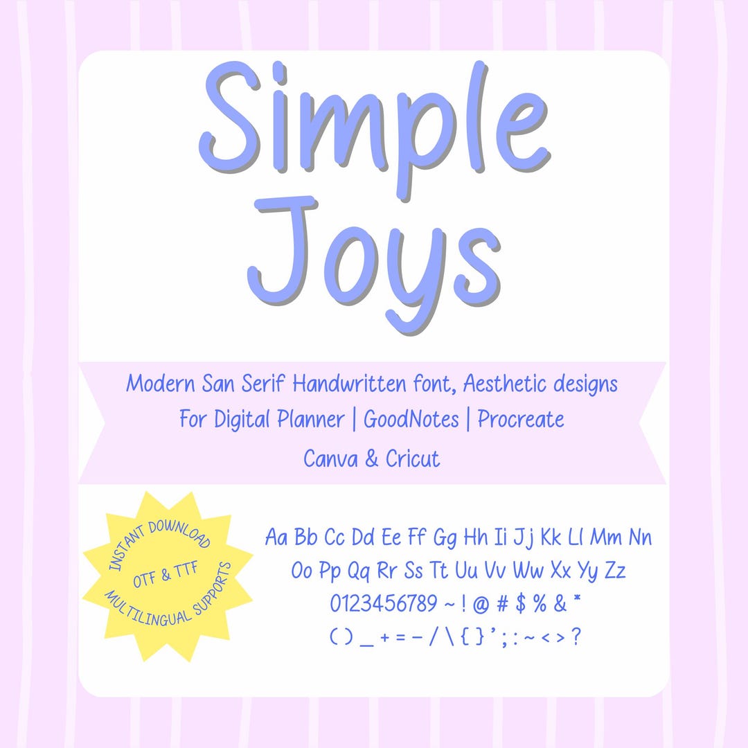 Simple Joys Font | Notetaking Handwritten Sans Serif (OTF/TTF) - Etsy