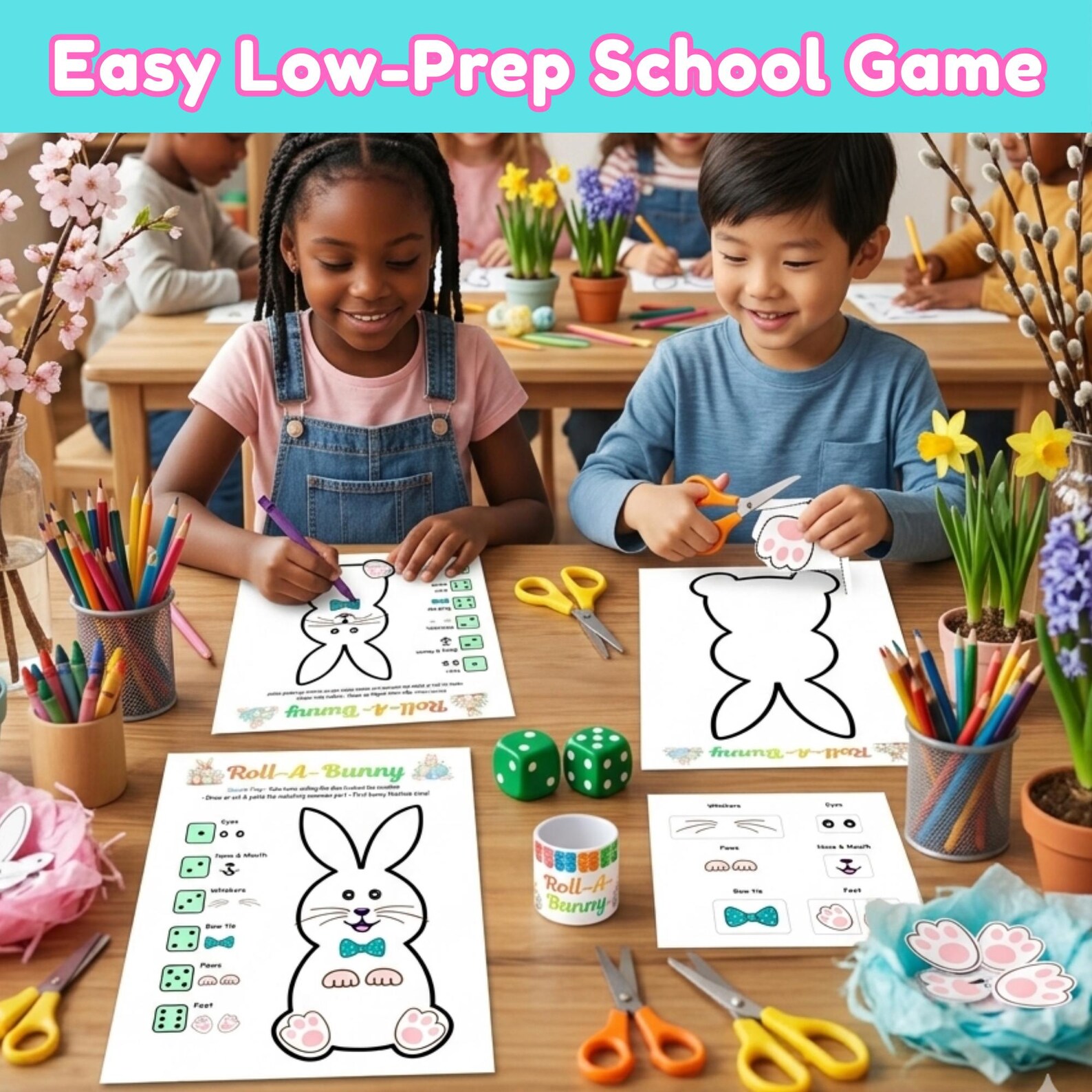 Roll a Bunny Easter Dice Game, Classroom Party Activity (instant ...