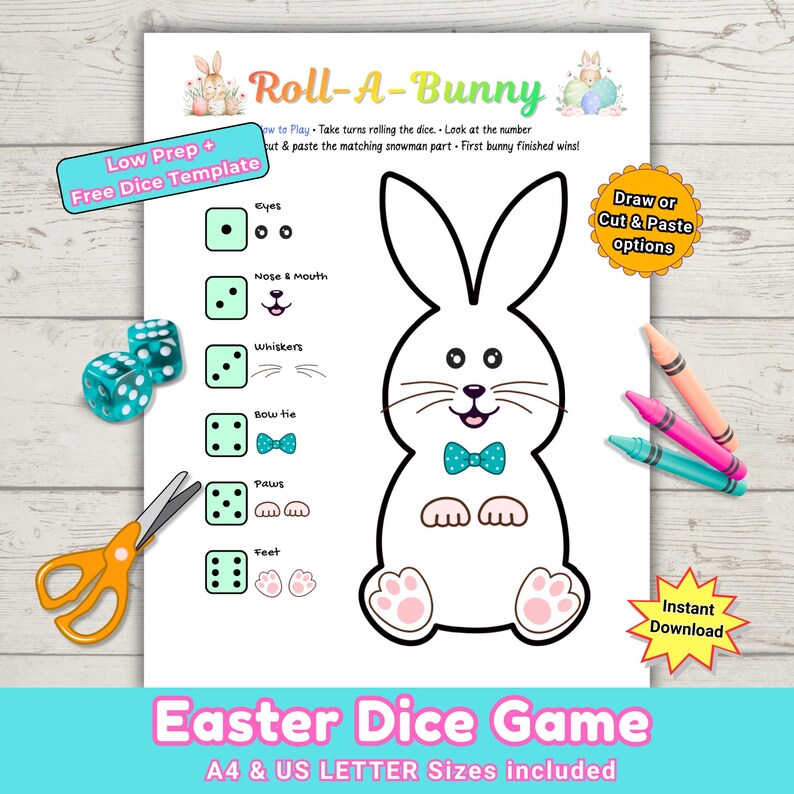 Roll a Bunny Easter Dice Game, Classroom Party Activity (instant ...