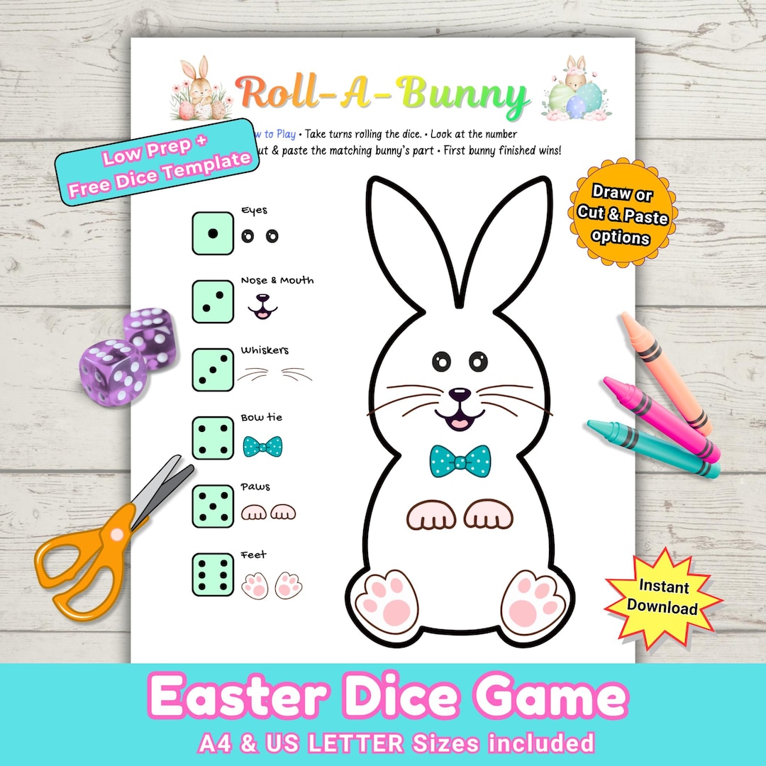 Roll a Bunny Easter Dice Game, Classroom Party Activity (instant ...
