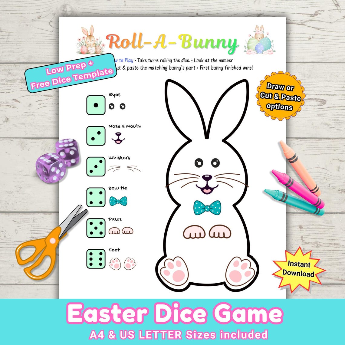 Roll a Bunny Easter Dice Game, Classroom Party Activity (instant ...