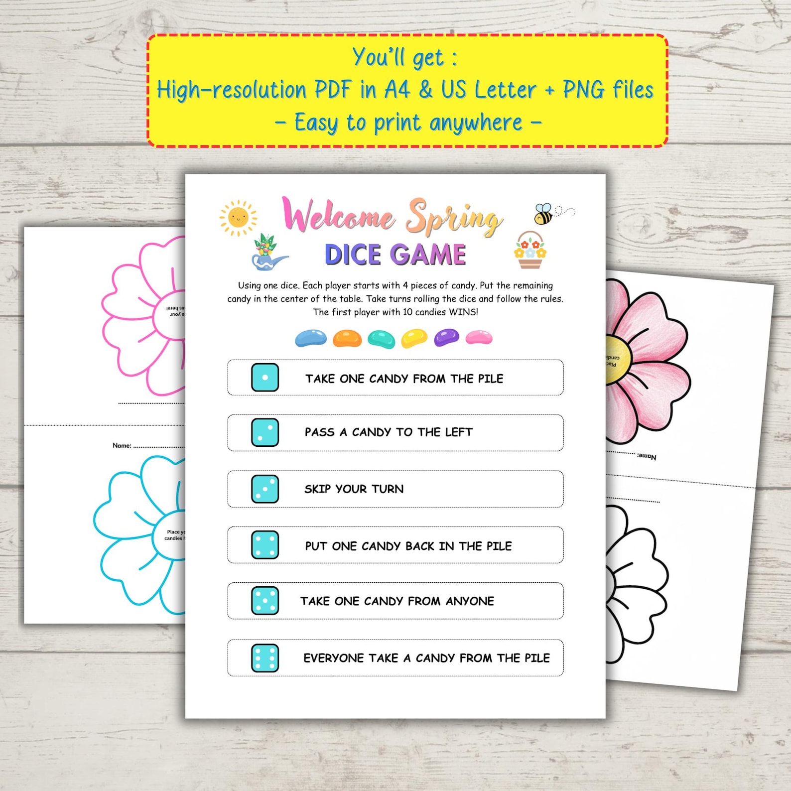 Spring Dice Game Printable, Easter Candy Activity, Classroom Math Game ...