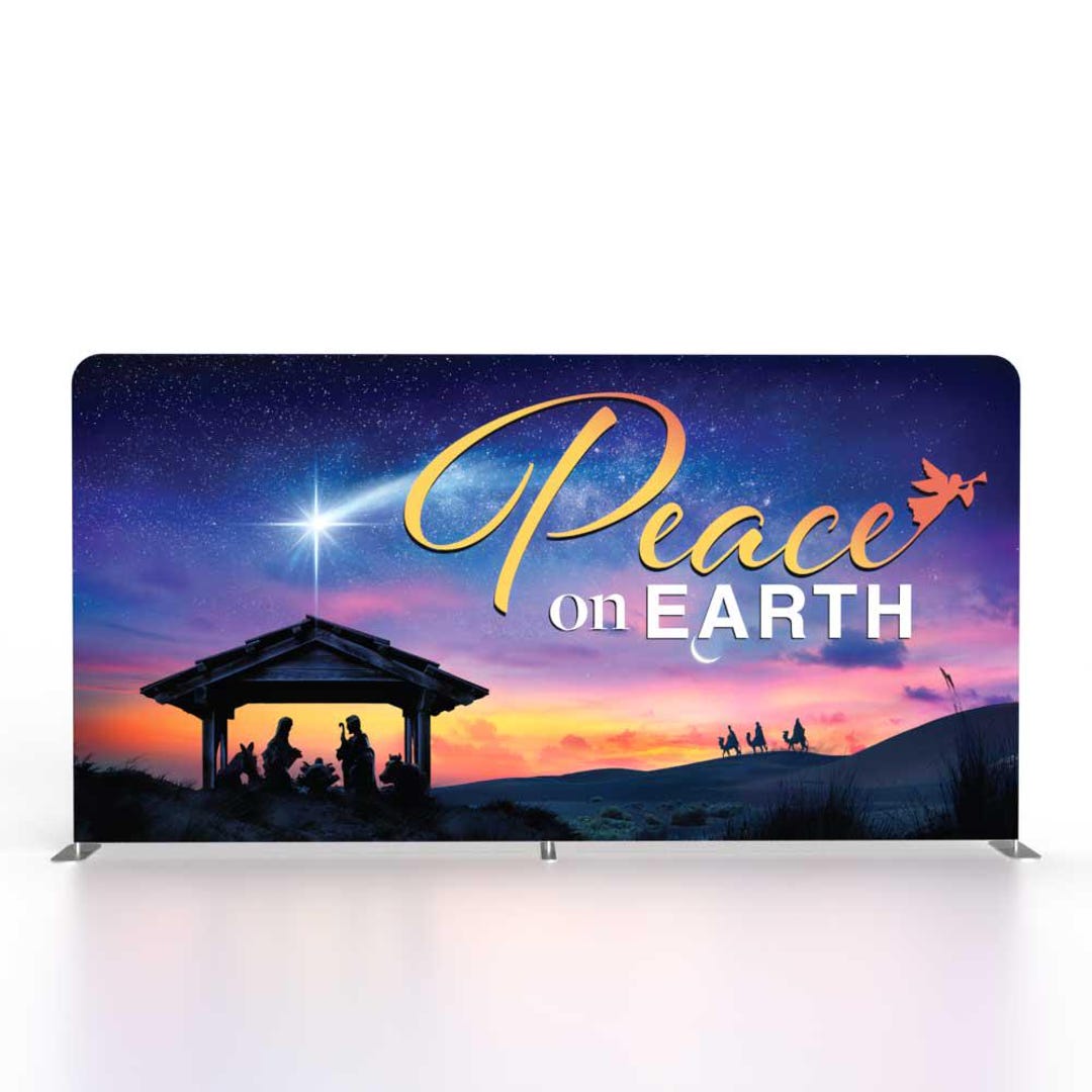 Peace on Earth Christmas Church Backdrop, 15ft Tension Fabric Display ...