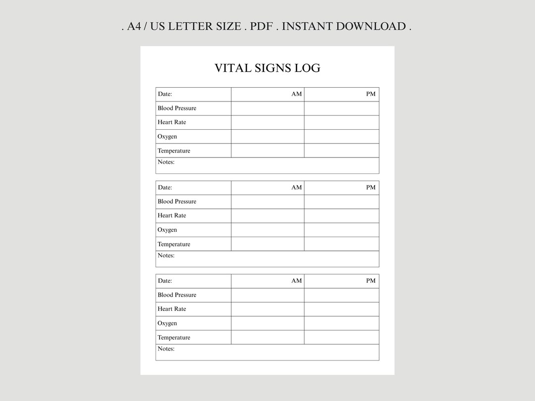 Vital Signs Log. Printable Vital Sign Chart. Nursing Vitals Sheet ...