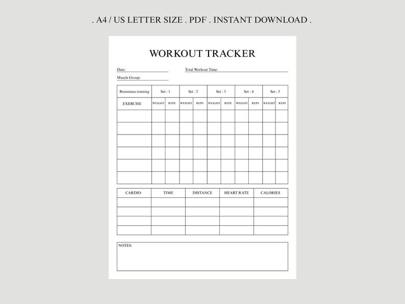 Daily Workout Tracker Printable, Fitness Journal (A4/US Letter, Instant ...