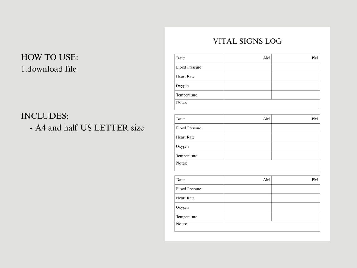 Vital Signs Log. Printable Vital Sign Chart. Nursing Vitals Sheet ...