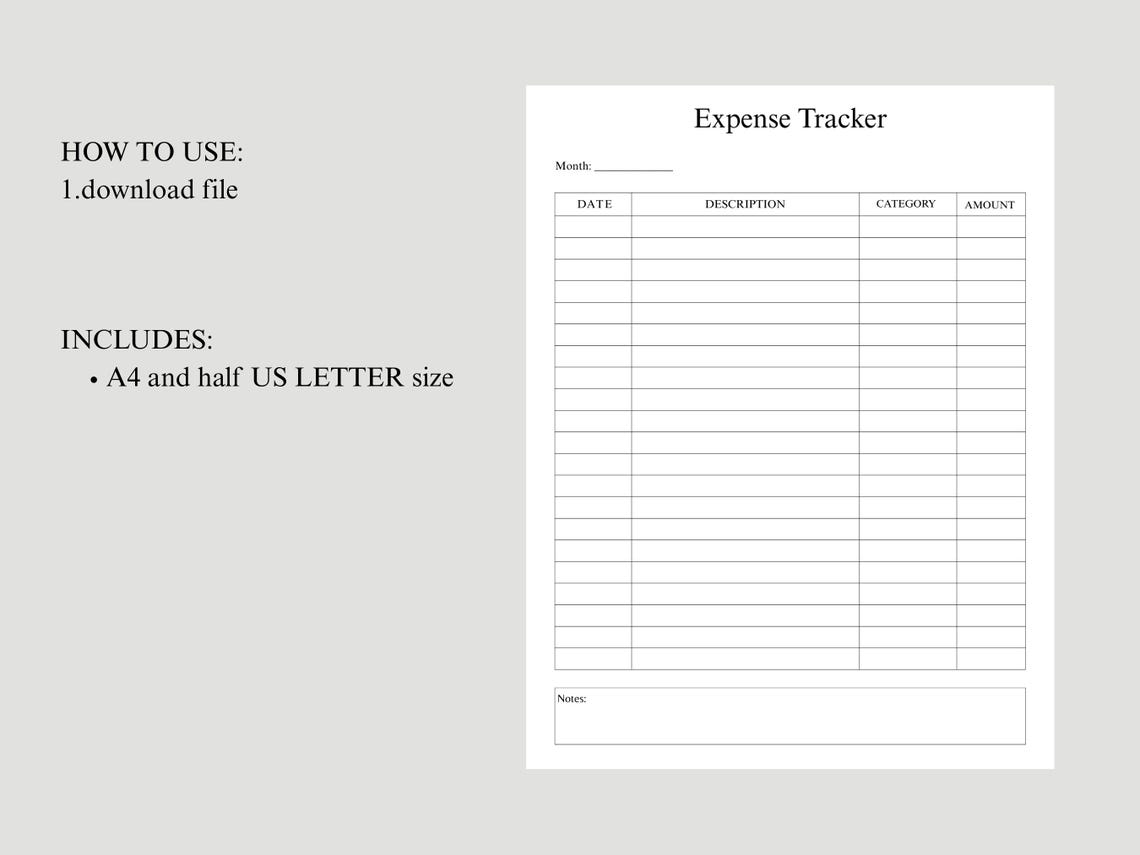 Expense Tracker Simple : (PDF, US Letter & A4) - Etsy