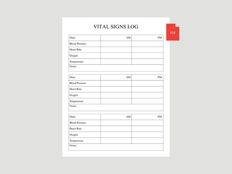 Vital Signs Log. Printable Vital Sign Chart. Nursing Vitals Sheet ...