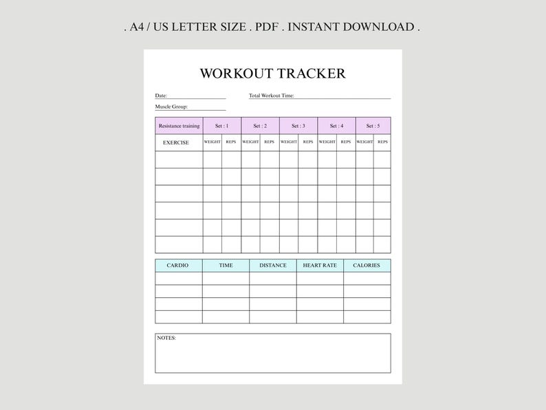 Daily Workout Tracker Printable, Fitness Journal (A4/US Letter ...