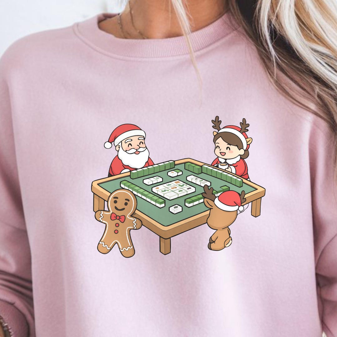 Funny Christmas Mahjong Sweatshirt, Santa Reindeer Gingerbread Playing ...