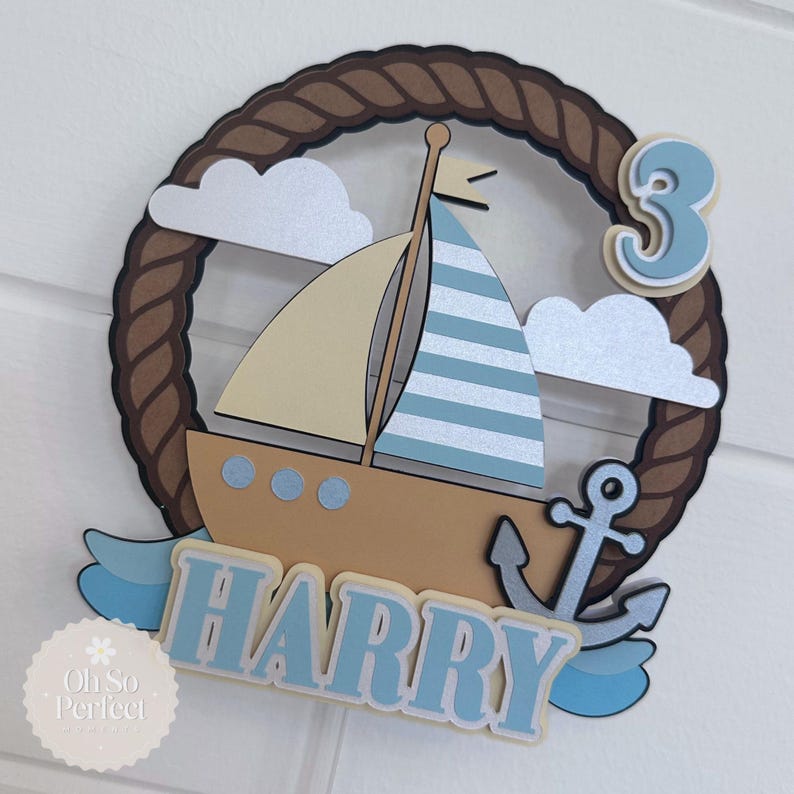 Sailboat Cake Topper | Personalised Name and Age - Etsy