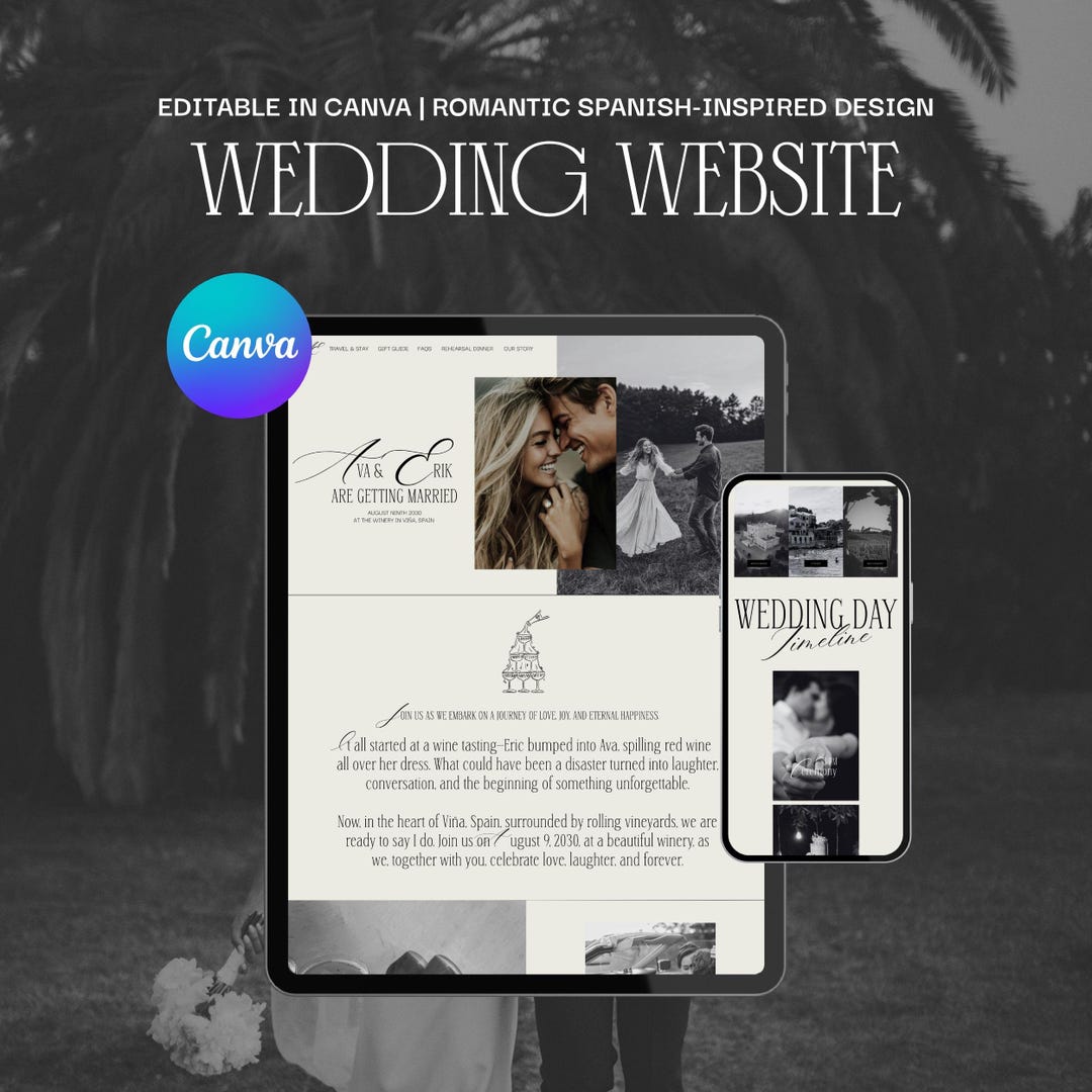 Spanish Romance Wedding Website Template: Editable Canva Design ...