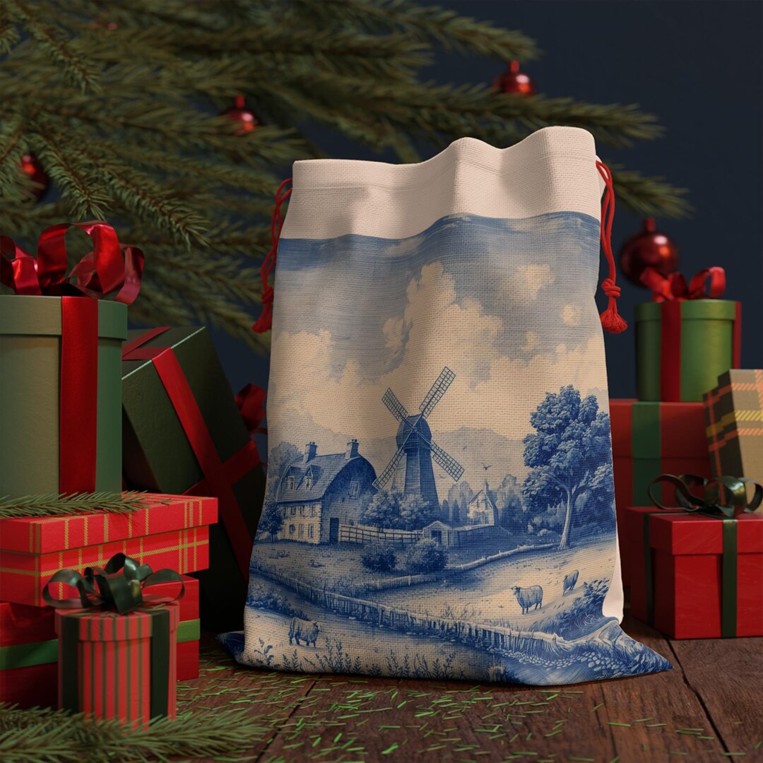 Gift Bag, Blue Toile, Holiday Bag, Christmas Trees, Christmas Present ...