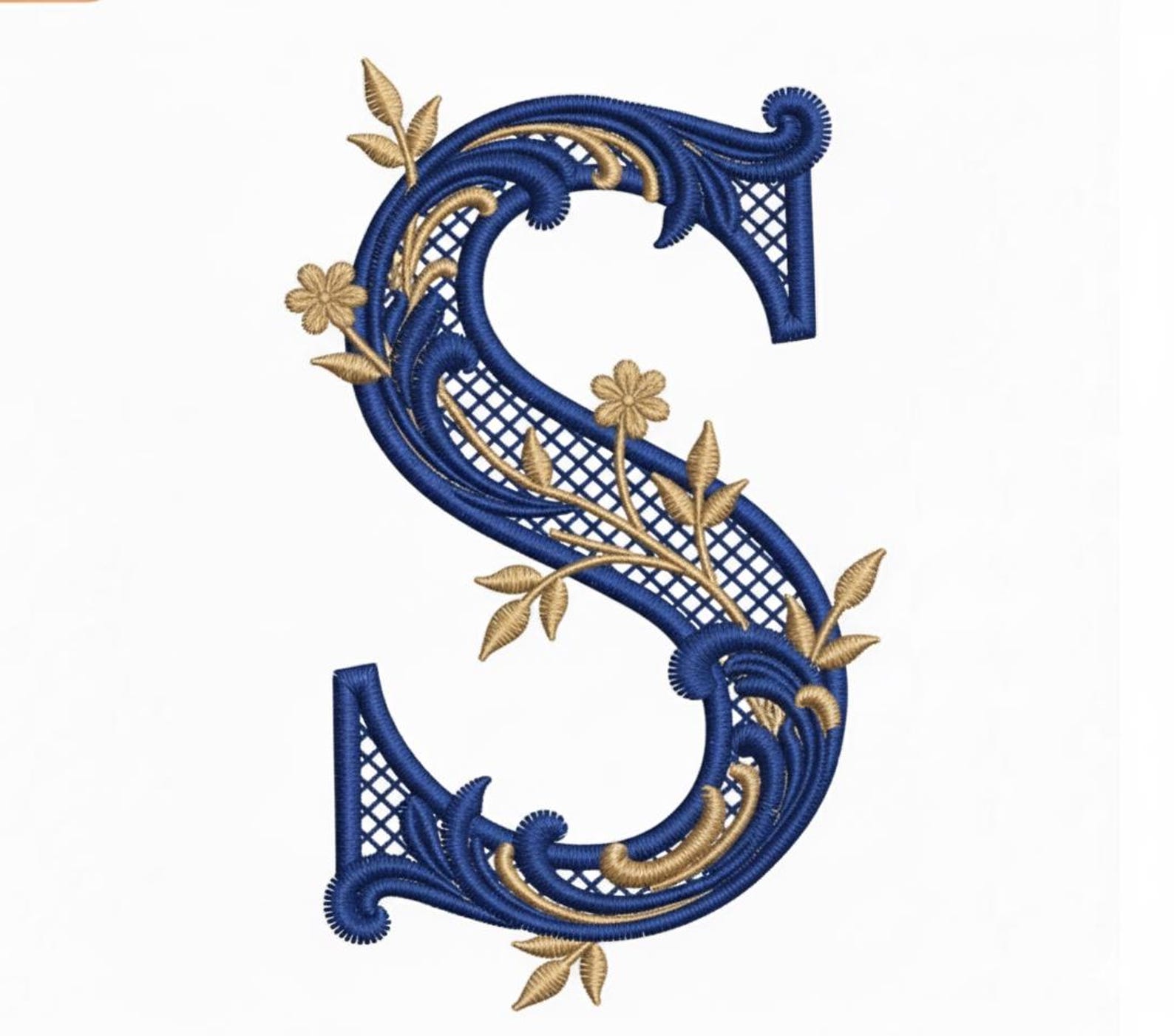 Elegant Floral Letter S Embroidery Design, Royal Baroque Monogram S ...