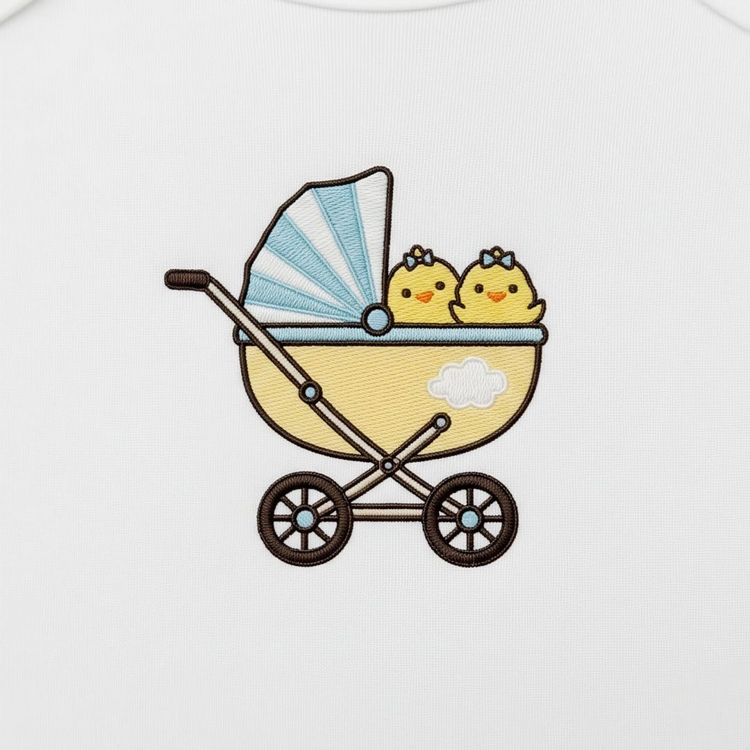 Twin Chicks Pram Embroidery Design, Newborn Baby Shower Gift (PES DST ...