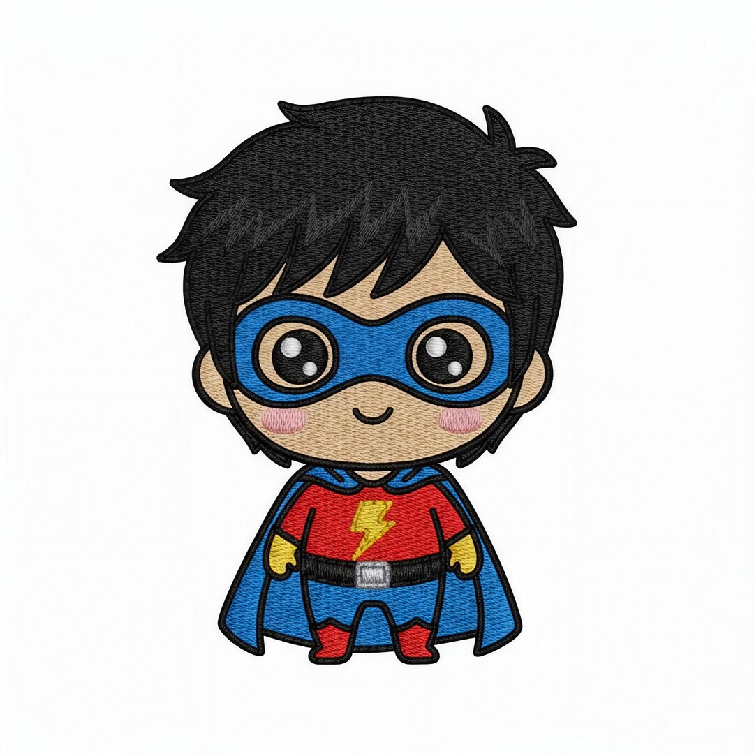 Chibi Superhero Boy Embroidery Design, Lightning Bolt Hero (digital ...