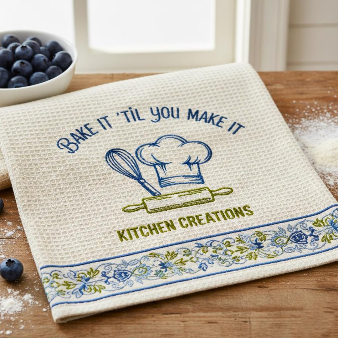 Chef Baking Slogan Machine Embroidery Design – Kitchen Towel File (PES ...