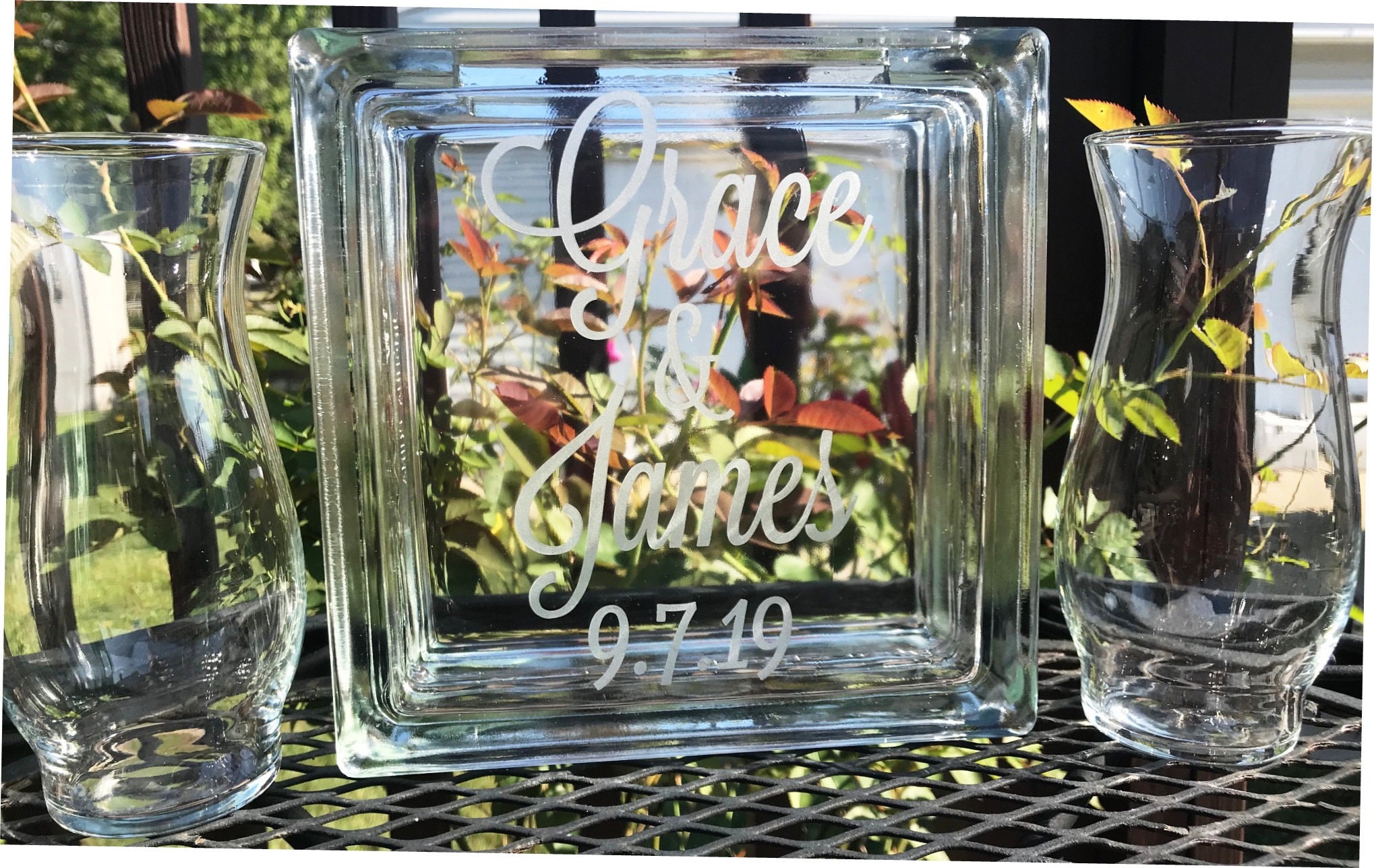 Unity Set Etched Glass Sand Ceremony Set Bride and Grooms Names and ...