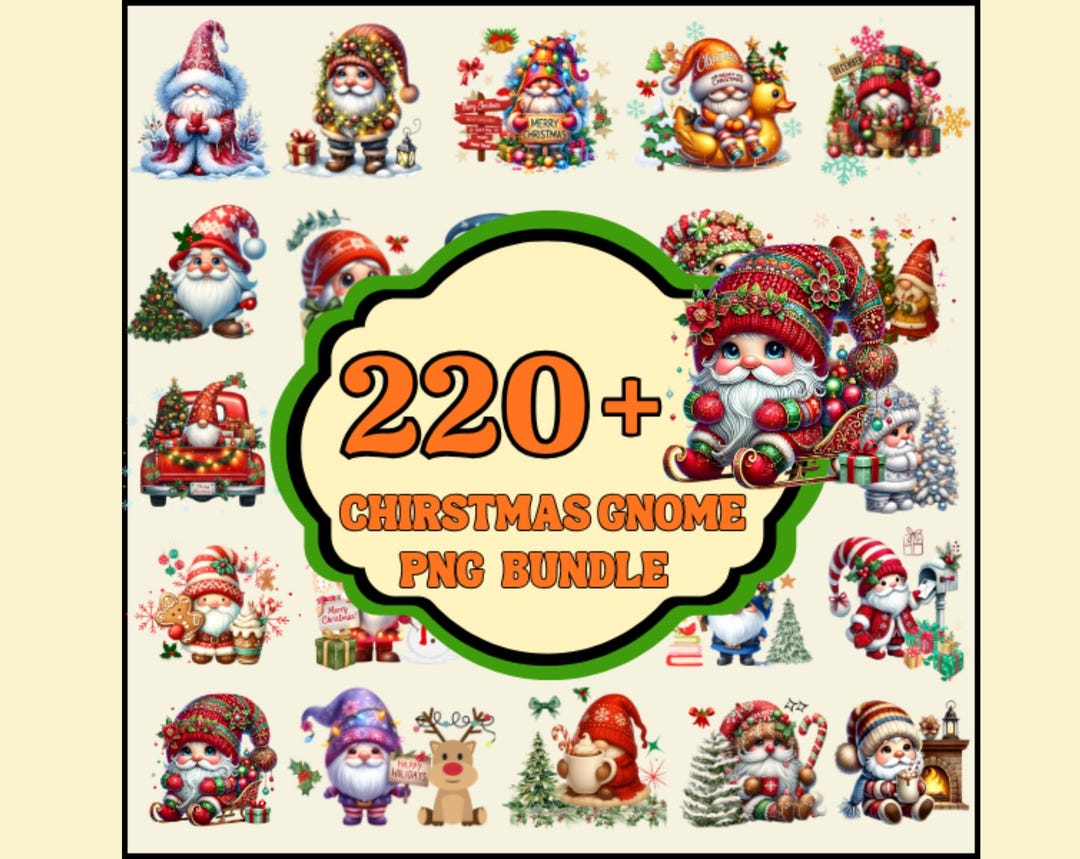 Christmas Gnome PNG Bundle, 220+ Winter Holiday Clip Art (digital ...