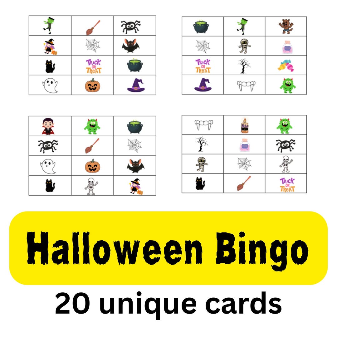 Halloween Themed Bingo Cards for Kids | 20 Printable Unique Cards ...