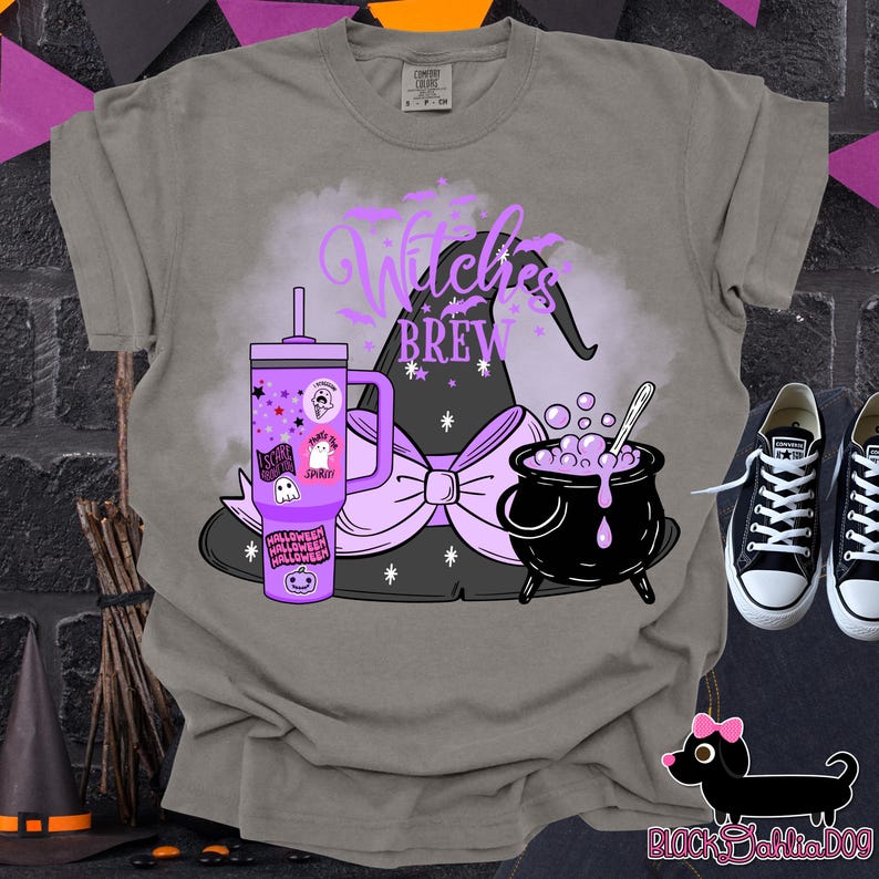 Witches Brew Halloween PNG: Witch Hat & Cauldron Design (digital ...