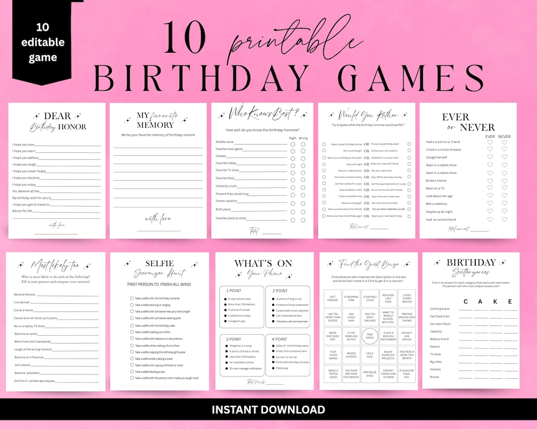 Printable Birthday Games Bundle – Adult Party Activities (digital ...