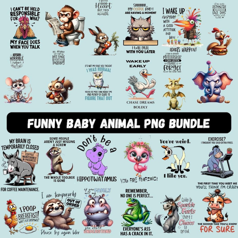 Funny Animal PNG Bundle: Humorous Clipart (digital Download) - Etsy