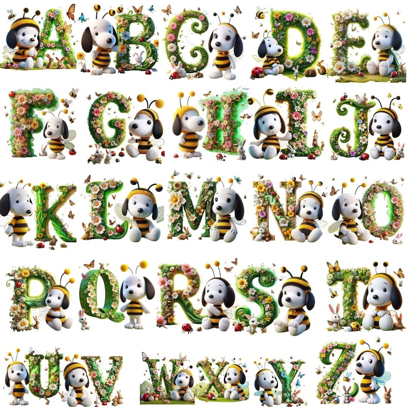 Snoopy Inspired Alphabet PNG Bundle | Cartoon Letters A-Z Clipart ...