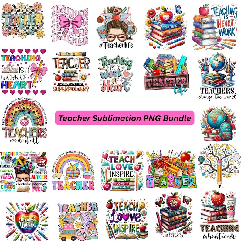 Teacher Sublimation PNG Bundle: Appreciation Gift Designs (digital ...