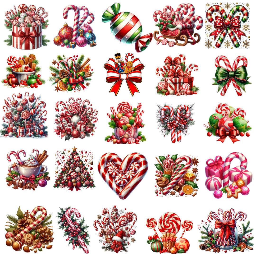 Candy Cane Christmas Clipart: Festive Holiday PNG (digital Download) - Etsy