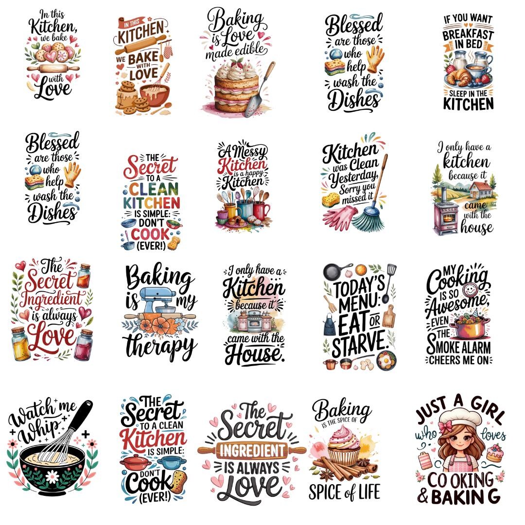 Funny Kitchen Quotes PNG Bundle, Baking & Cooking Designs (digital ...