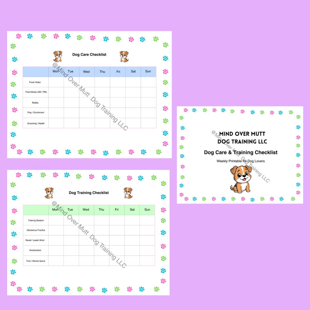 Dog Care and Training Checklist Planner Printable - Etsy
