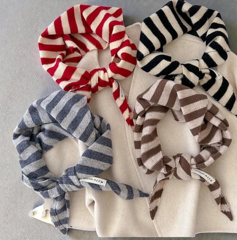 Australian Wool Triangle Scarf for Women | Striped Knit Shawl Headscarf ...