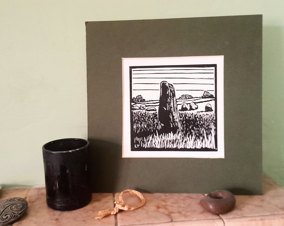 Long Meg and Her Daughters Stone Circle Monolith Lino Cut Print Pagan ...