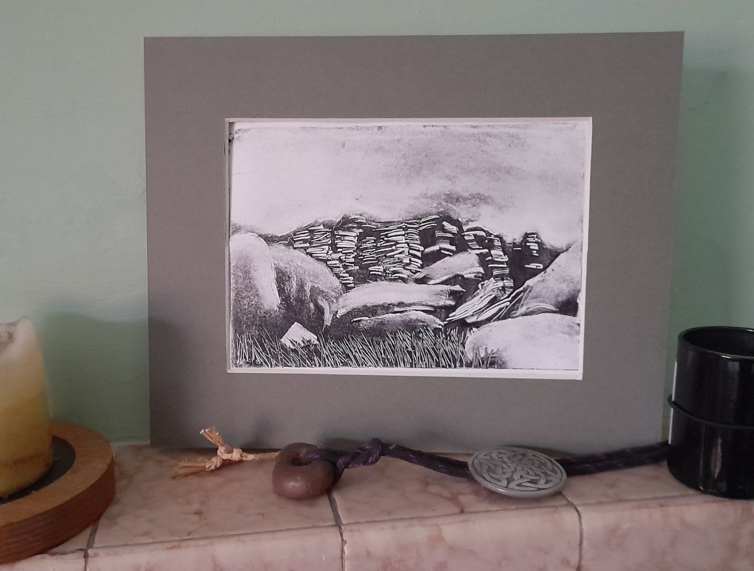 Stanage Edge Monotype Print Peak District Landscape - Etsy