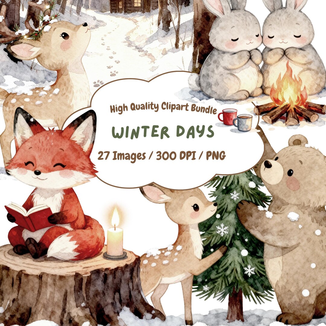 Winter Animals Clipart Bundle – Watercolour Woodland Creatures PNG ...